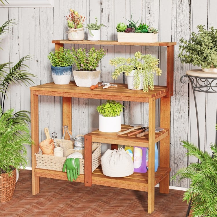 Outdoor Garden Potting Wood Planting Workstation with Open Shelves ...