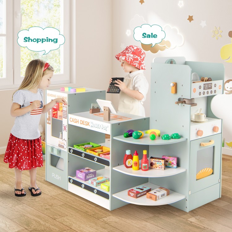 Wooden Kids Grocery Store Playset Pretend Play Supermarket - Costway