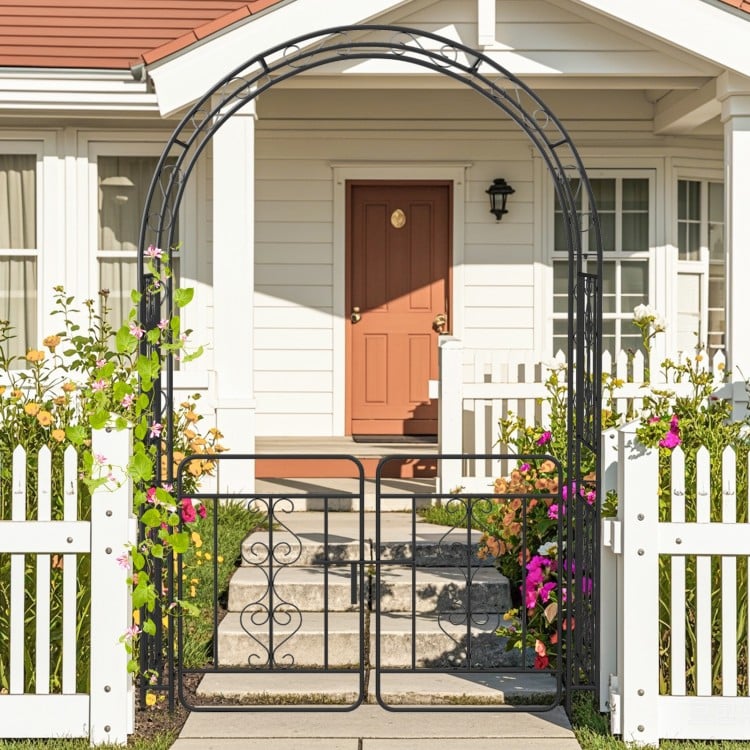 Garden Arbor with Gate with Multiple Side Crossbars and 4 Sharp Ground ...