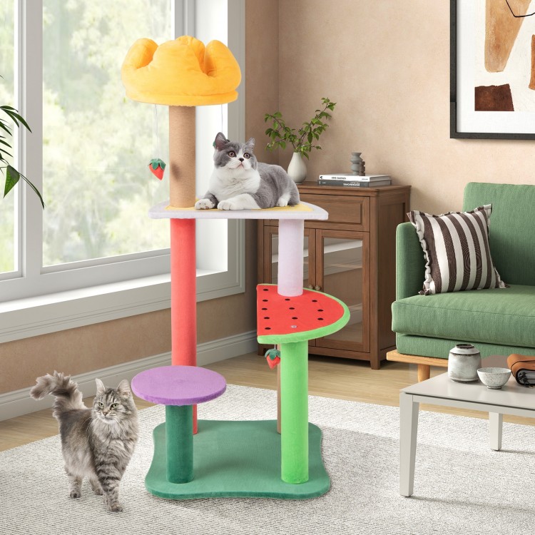 45 Inch Multi-Level Cat Tree with Plush Padded Top Perch and Fruit ...