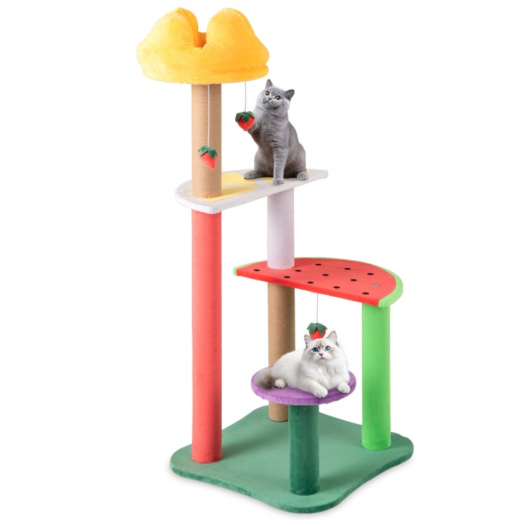 45 Inch Multi-Level Cat Tree with Plush Padded Top Perch and Fruit ...