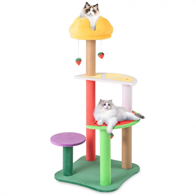 45 Inch Multi-Level Cat Tree with Plush Padded Top Perch and Fruit ...