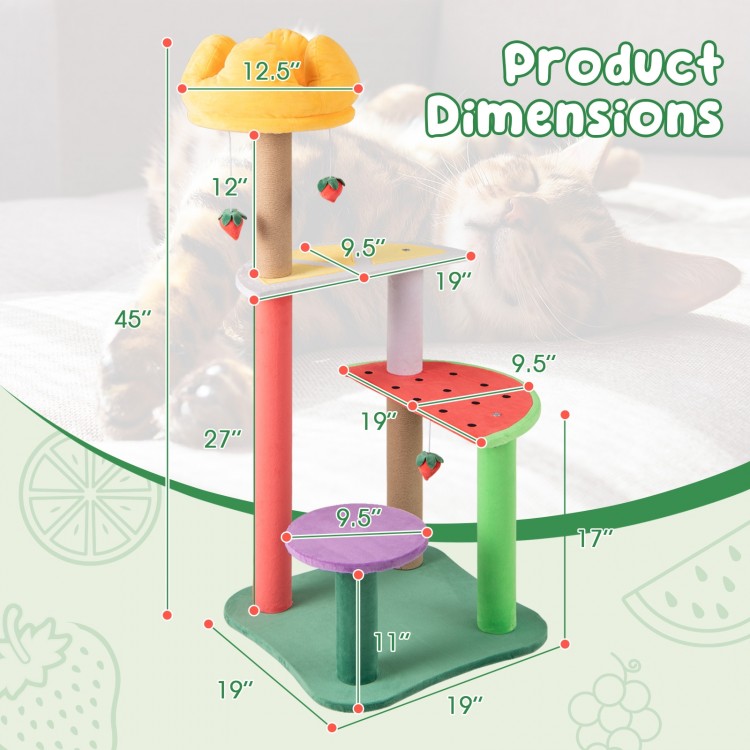 45 Inch Multi-Level Cat Tree with Plush Padded Top Perch and Fruit ...