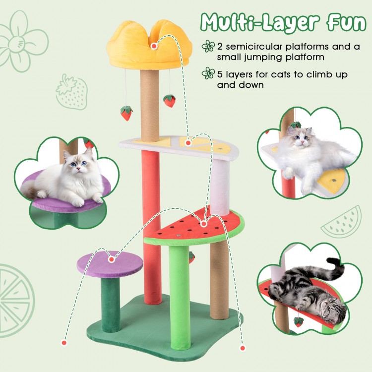 45 Inch Multi-Level Cat Tree with Plush Padded Top Perch and Fruit ...