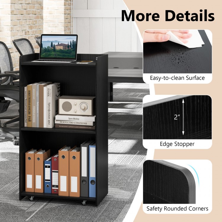 Rolling Podium Stand with 2 Shelves and Lockable Wheels - Costway