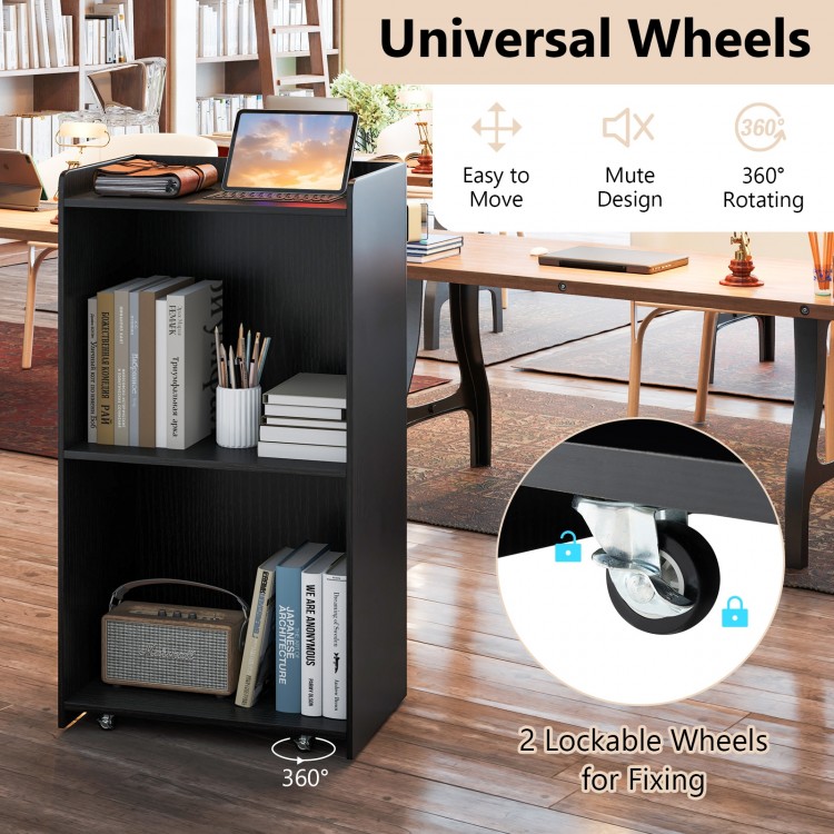 Rolling Podium Stand with 2 Shelves and Lockable Wheels - Costway