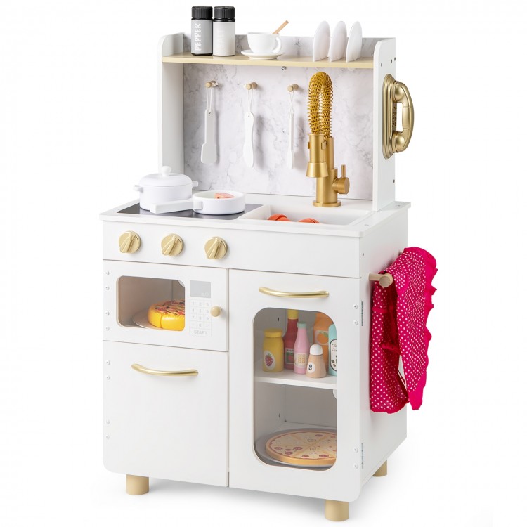 Kids Kitchen Set Pretend Play Kitchen with Stoves Faucet Sink Telephone ...