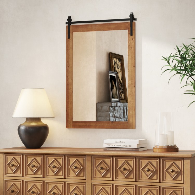 Rustic Wood Frame Barn Door Style Farmhouse Wall Mirror - Costway