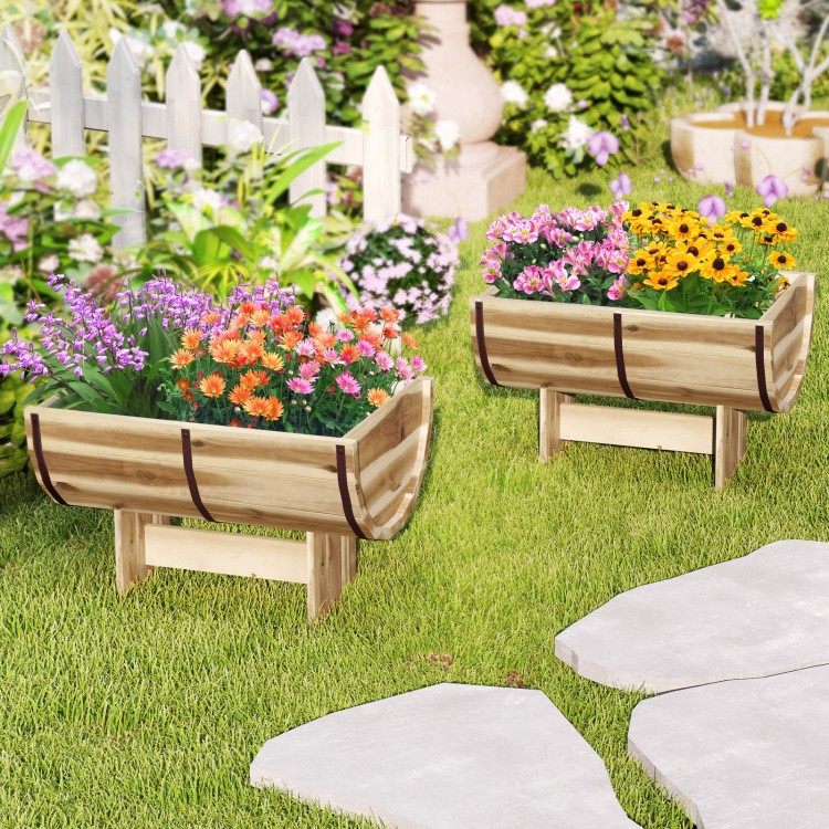 Outdoor Wooden Planter with Legs for Flower Herb Vegetable Fruit - Costway