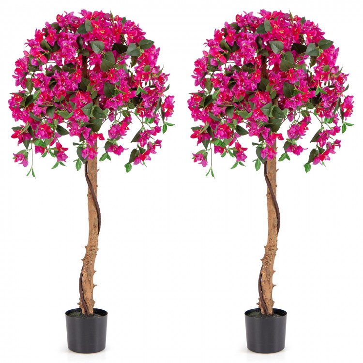 Set of 2 4.5 Feet Artificial Azalea Tree with Cement Pot - Costway