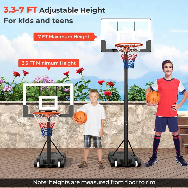 3.3-7 Feet Portable Adjustable Outdoor Kids Basketball Hoop Goal System ...
