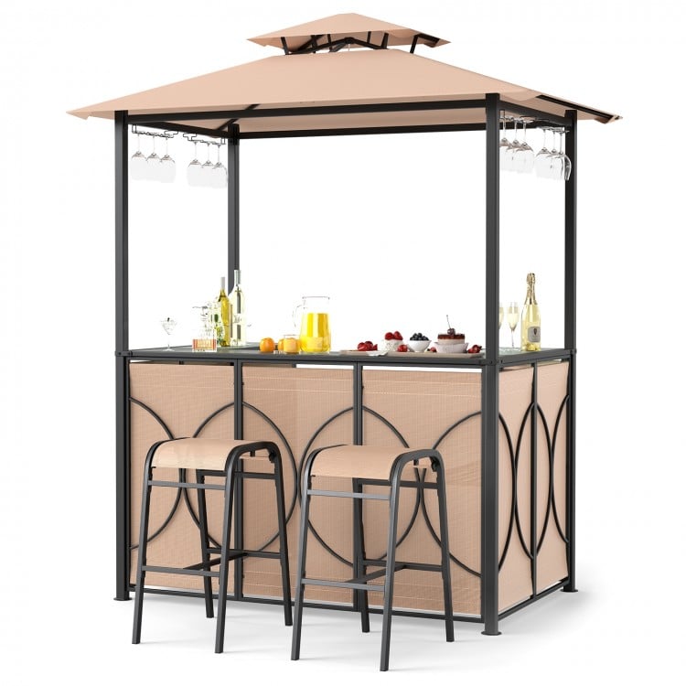 6.5 x 4 x 8 FT Grill Gazebo Set with 2 Bar Stools and Bar Table - Costway