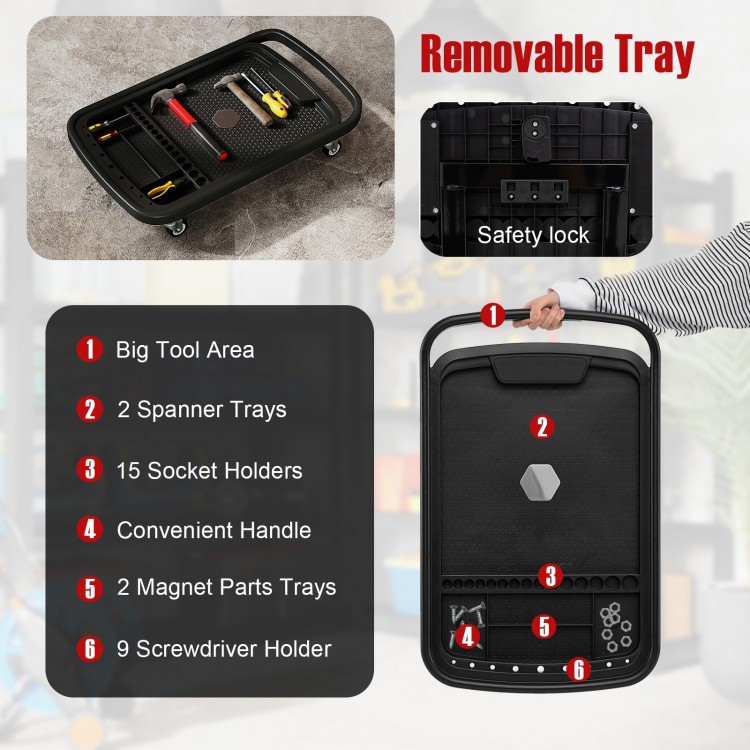 2-in-1 Rolling Tool Tray Height Adjustable Work Table with Detachable ...