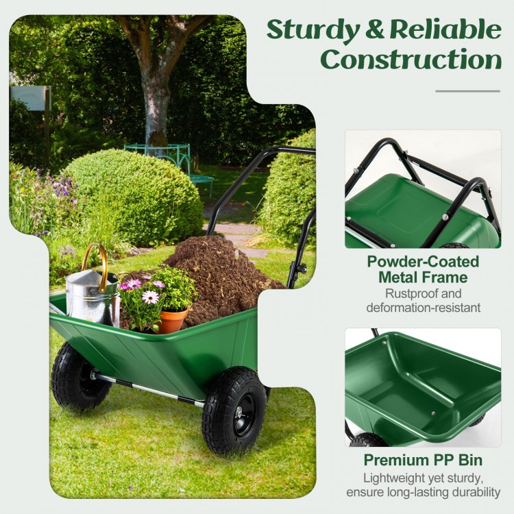 Dual-Wheel Wheelbarrow Garden Utility Cart with Pneumatic Tires - Costway