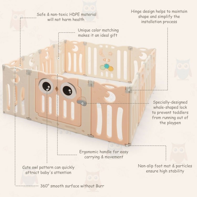 14-Panel Baby Playpen Kids Activity Center Foldable Play Yard with Lock ...