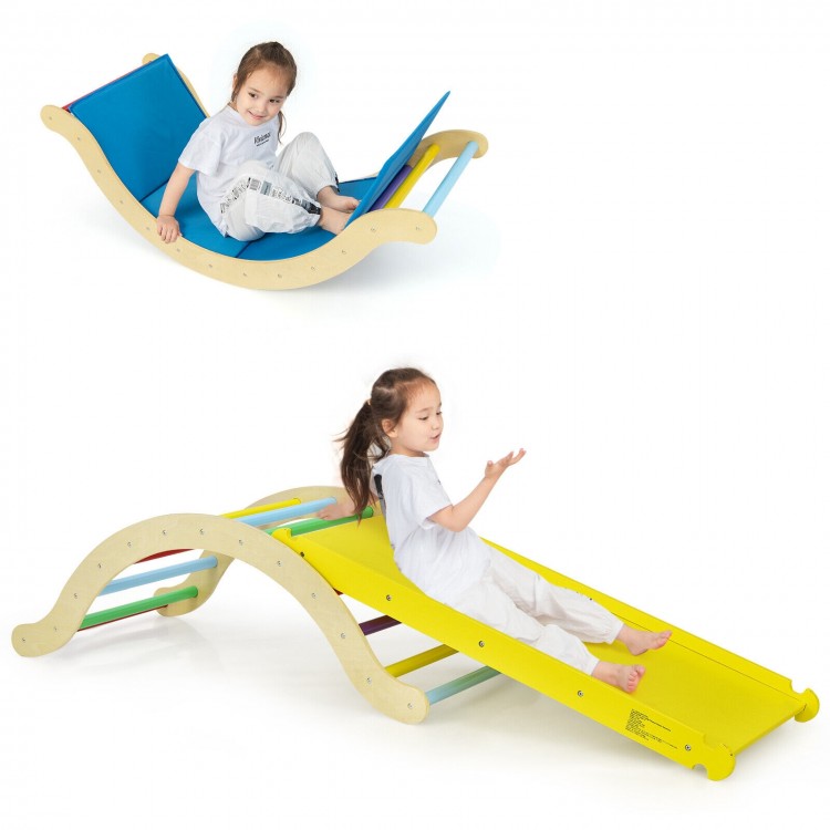 3-in-1 Wooden Climber Ladder Structure with Rock Climbing Ramp and ...