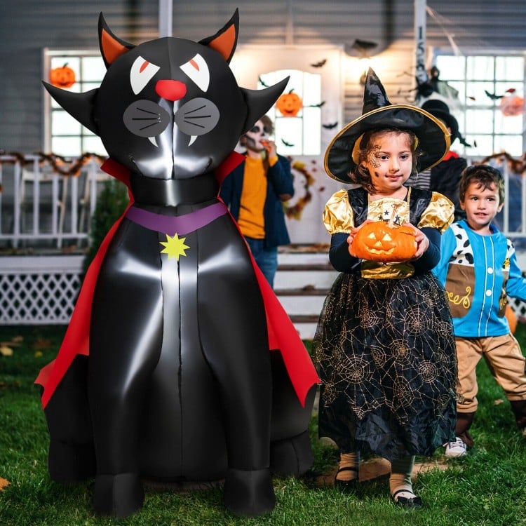 4.7 Feet Halloween Inflatable Vampire Cat with Red Cloak - Costway