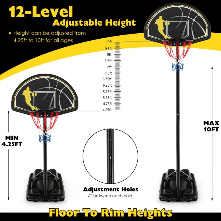 4.25-10 Feet Portable Adjustable Basketball Goal Hoop System - Costway