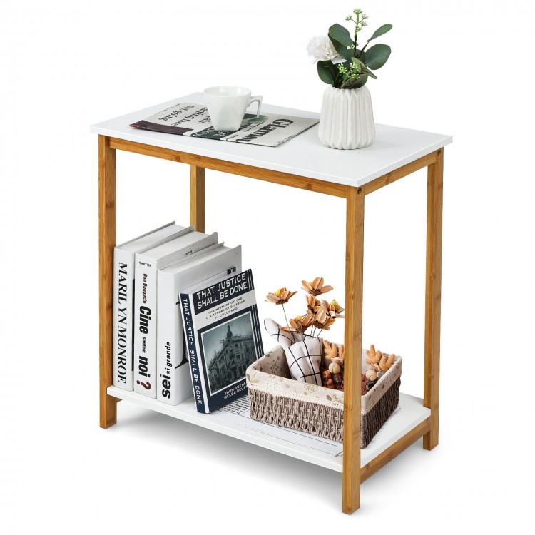 23 Inch Height 2-tier End Table with Bamboo Frame and Bottom Shelf ...