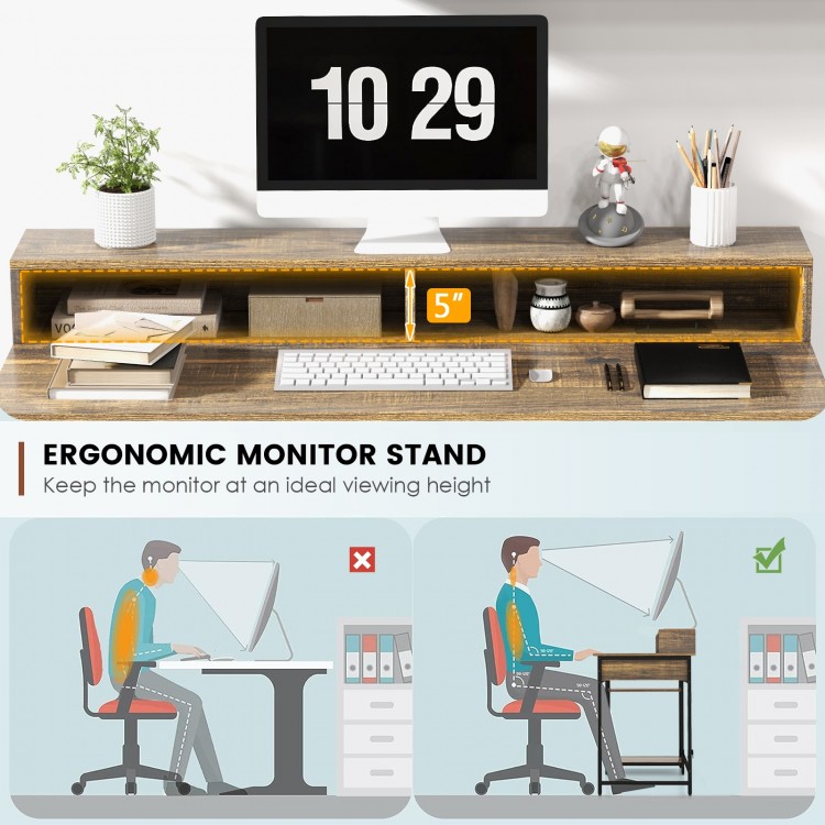 48 Inch Computer Desk with Monitor Stand Drawer and Shelves - Costway