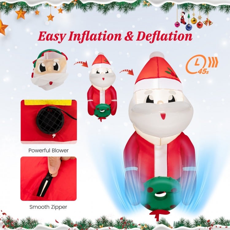 3.3 Feet Lighted Inflatable Santa Claus Broke Out from Window - Costway