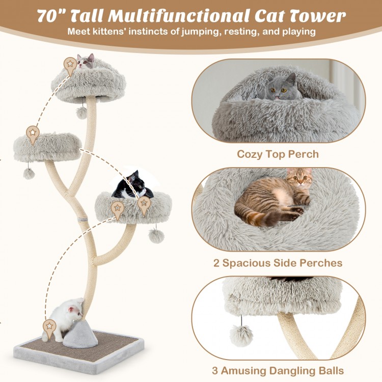 70 Inch Tall Cat Tree 4-Layer Cat Tower with 3 Perches and Dangling ...
