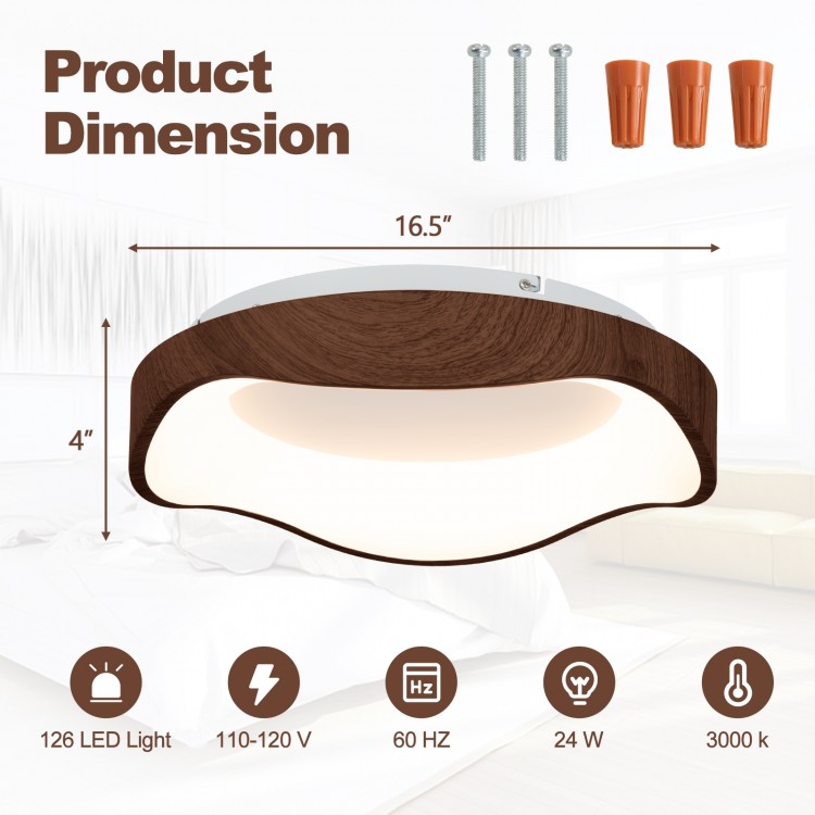24W Modern LED Mount Ceiling Light with Wood Pattern and Metal Frame ...