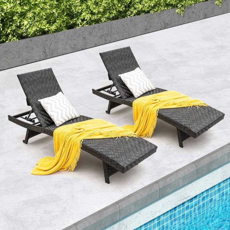 Folding Padded Rattan Patio Chaise Lounge with Adjustable Backrest and ...