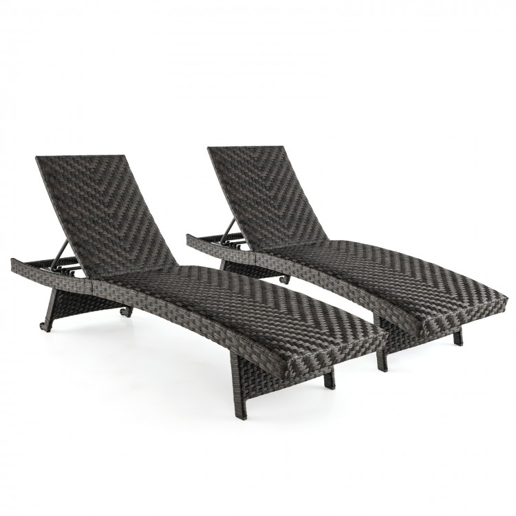 Folding Padded Rattan Patio Chaise Lounge with Adjustable Backrest and ...