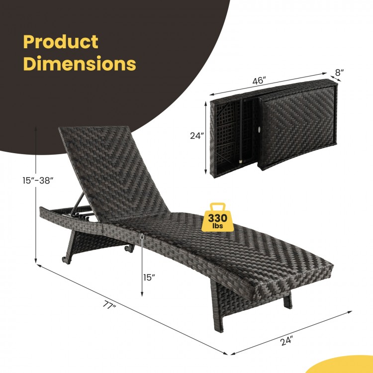 Folding Padded Rattan Patio Chaise Lounge with Adjustable Backrest and ...