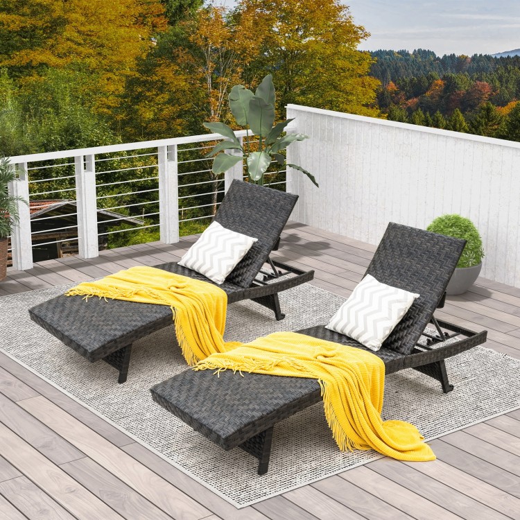 Folding Padded Rattan Patio Chaise Lounge with Adjustable Backrest and ...