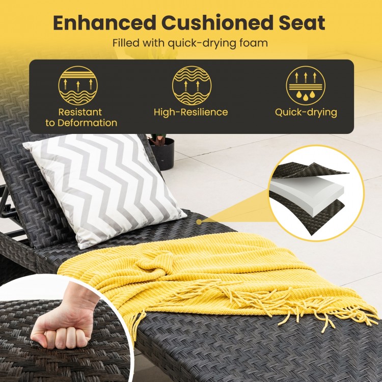 Folding Padded Rattan Patio Chaise Lounge with Adjustable Backrest and ...