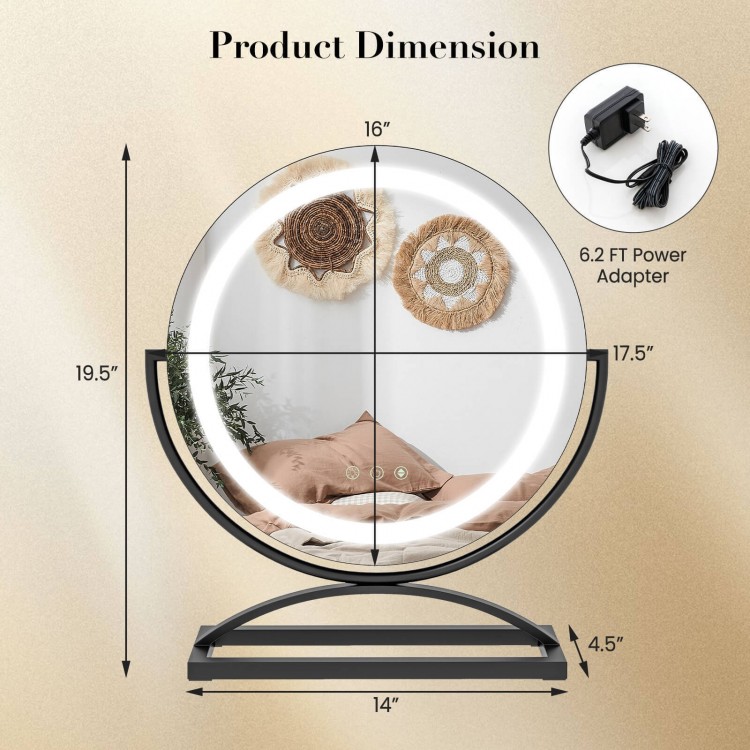 16 Inch Round Makeup Vanity Mirror with 3 Color Dimmable LED Lighting ...