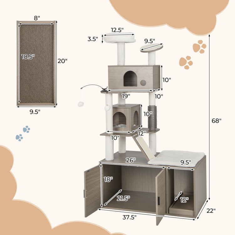 Cat Tree with Litter Box Enclosure for Indoor Cars - Costway