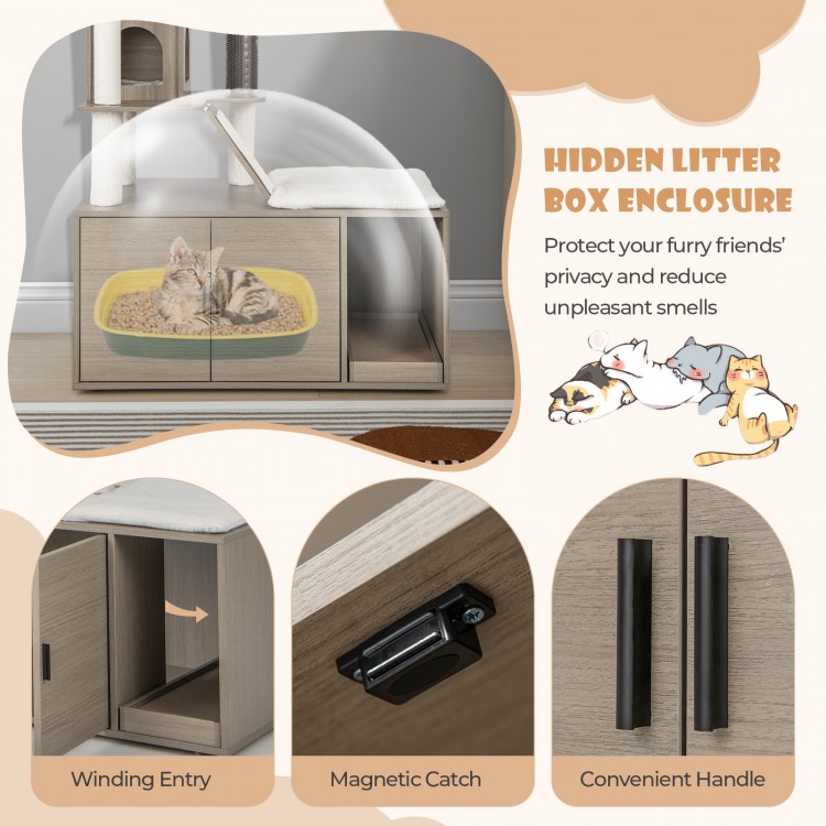 Cat Tree with Litter Box Enclosure for Indoor Cars - Costway