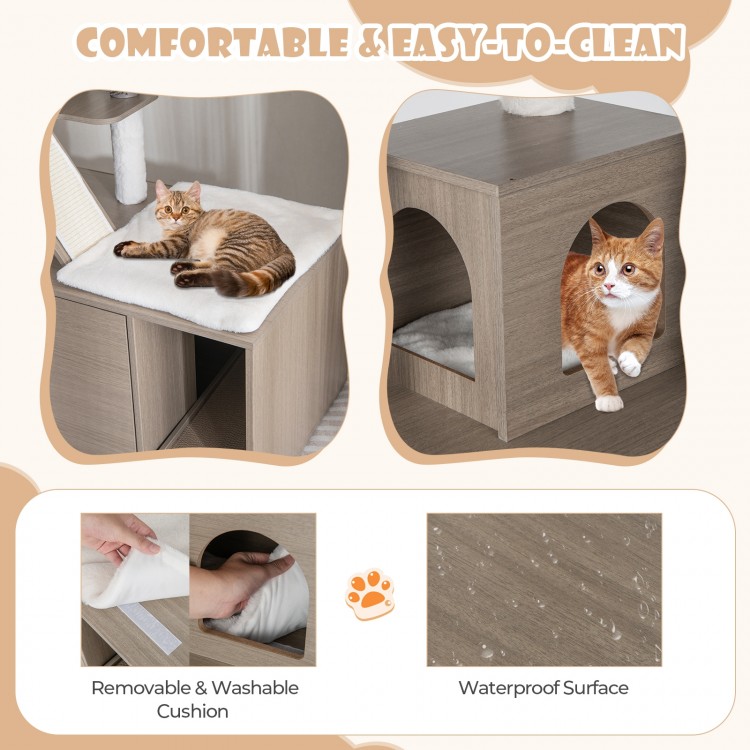 Cat Tree with Litter Box Enclosure for Indoor Cars - Costway