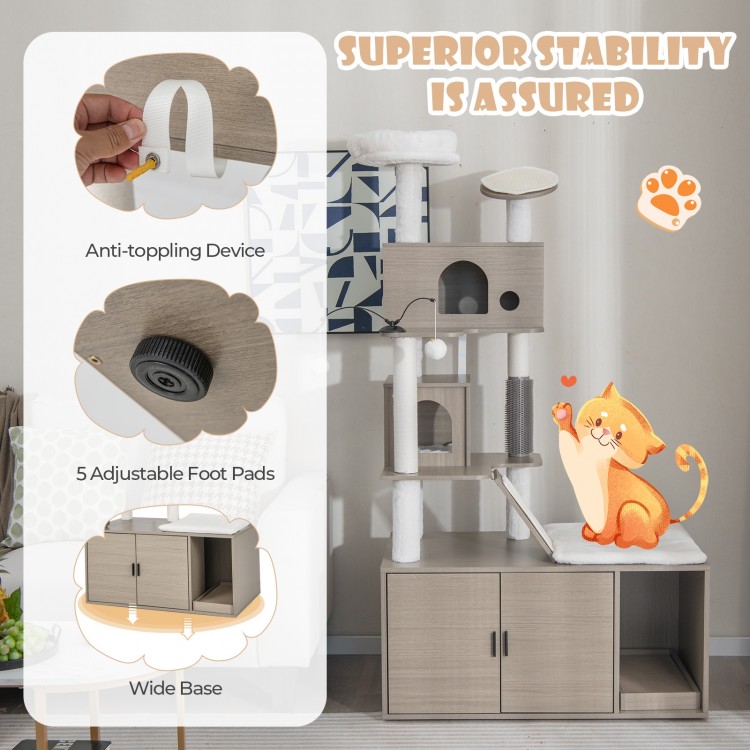 Cat Tree with Litter Box Enclosure for Indoor Cars - Costway