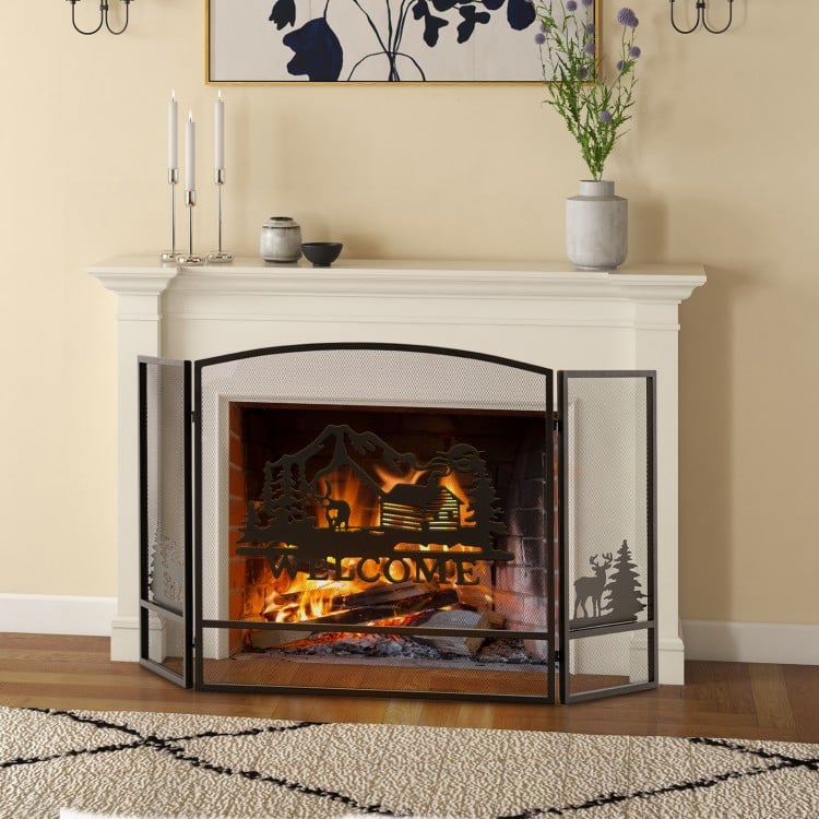55 x 29.5 Inch Fireplace Screen with Natural Scenery and Moose Pattern ...