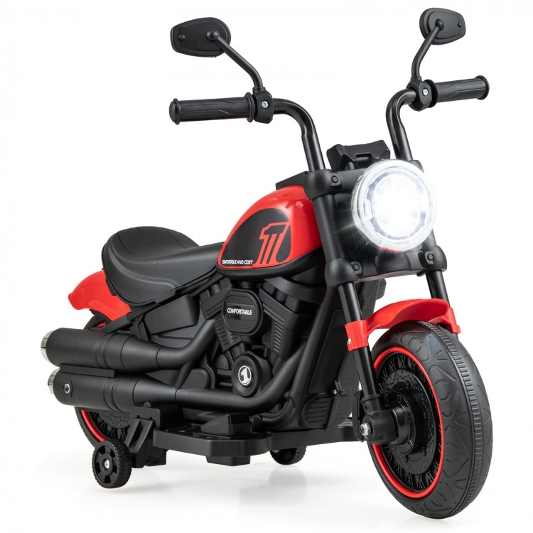 Kids Electric Motorcycle with Training Wheels and LED Headlights - Costway