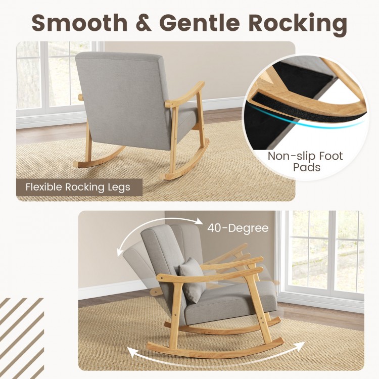 Nursery Rocking Accent Chair with Rubber Wood Armrests - Costway