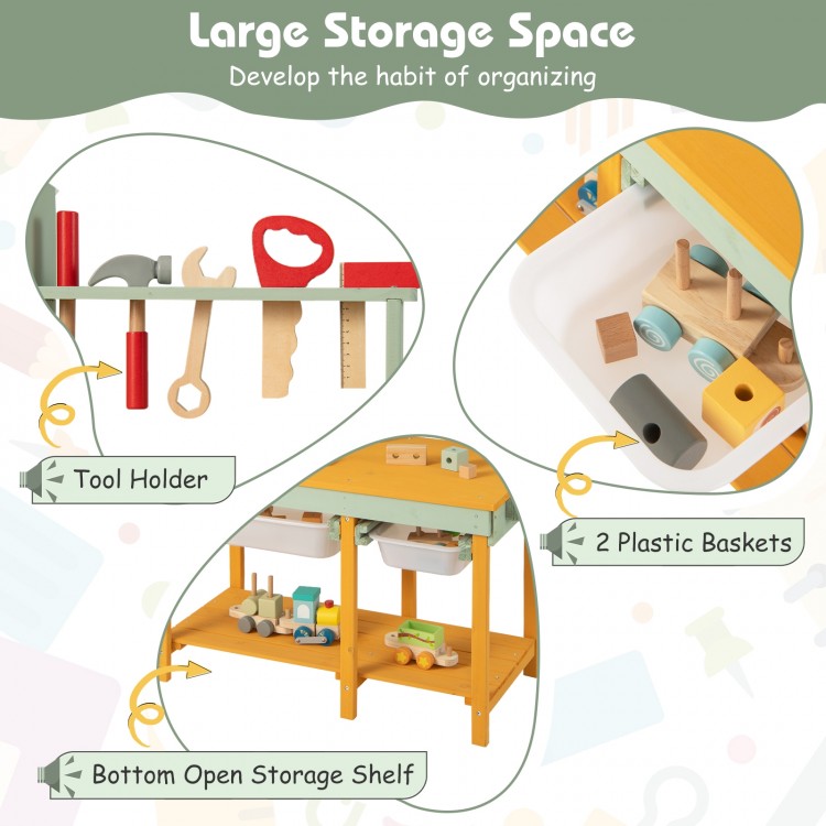 Kids Wooden Toy Workbench with Storage Space and Blackboard - Costway