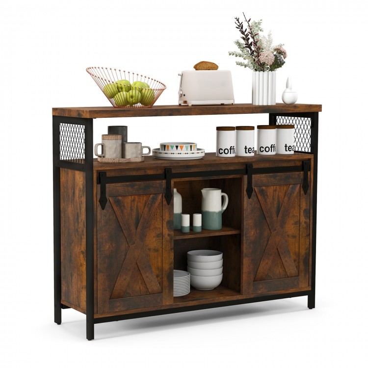 Buffet Cabinet with 3-Level Adjustable Shelves and 2 Sliding Barn Doors ...