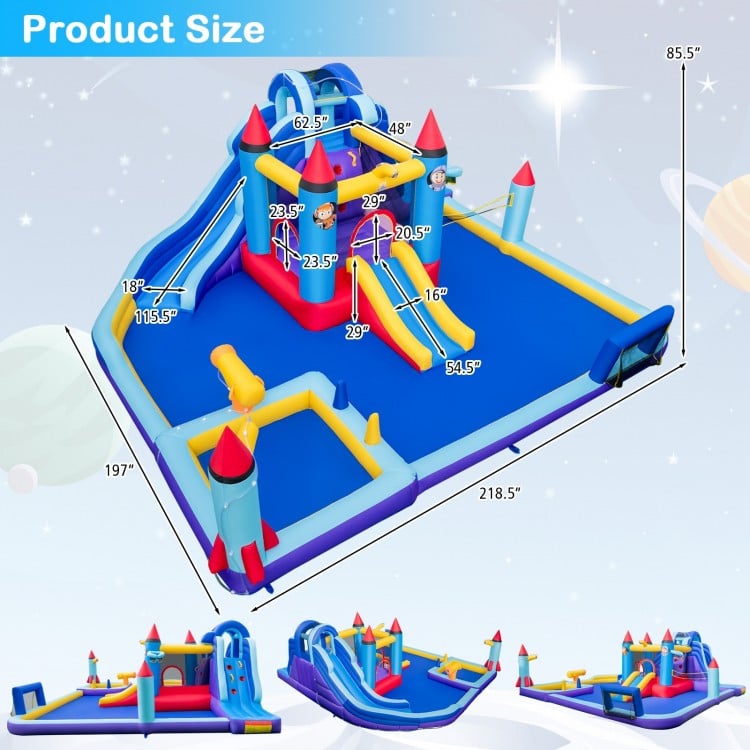 Rocket Theme Inflatable Water Slide Park with 1100W Blower - Costway