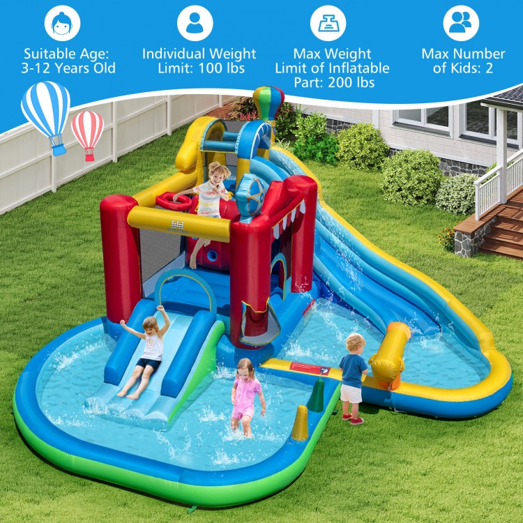 Inflatable Water Park with Splash Pool, 50 Ocean Balls and 750W Blower ...