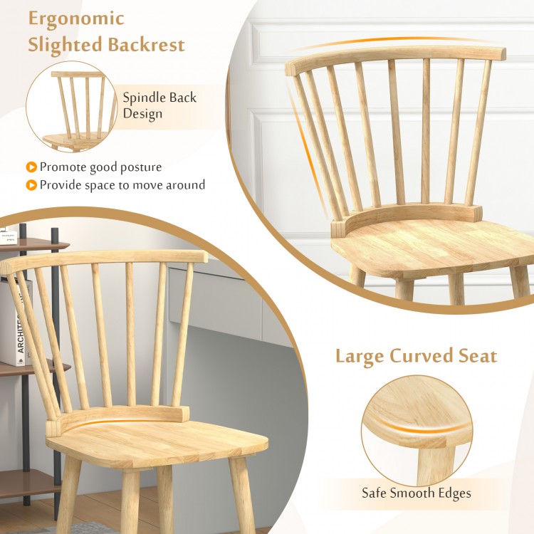 Windsor Dining Chairs Set of 2 Rubber Wood Kitchen Chairs with Spindle ...