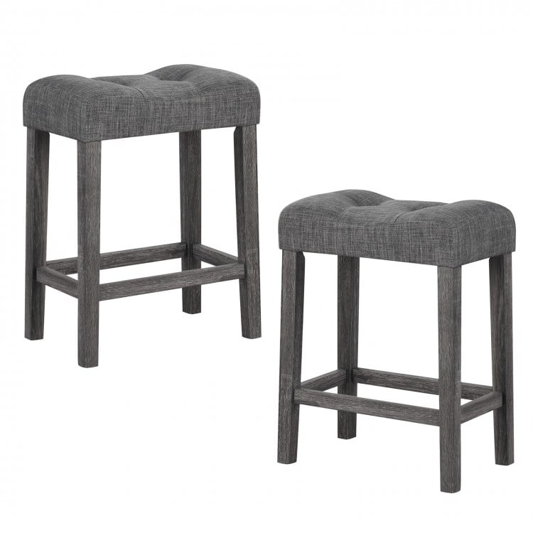 24 Inch Set of 2 Saddle Bar Stools with Padded Seat-Gray - Costway