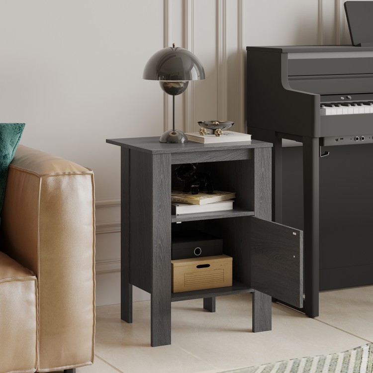 Compact Floor Farmhouse Nightstand with Open Shelf and Cabinet - Costway