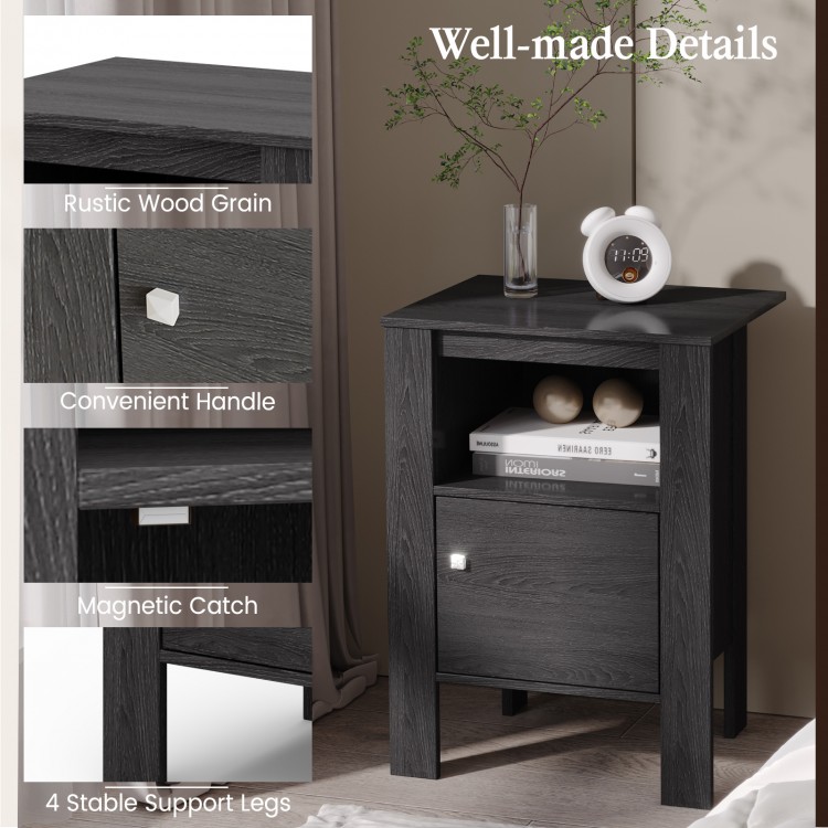 Compact Floor Farmhouse Nightstand with Open Shelf and Cabinet - Costway