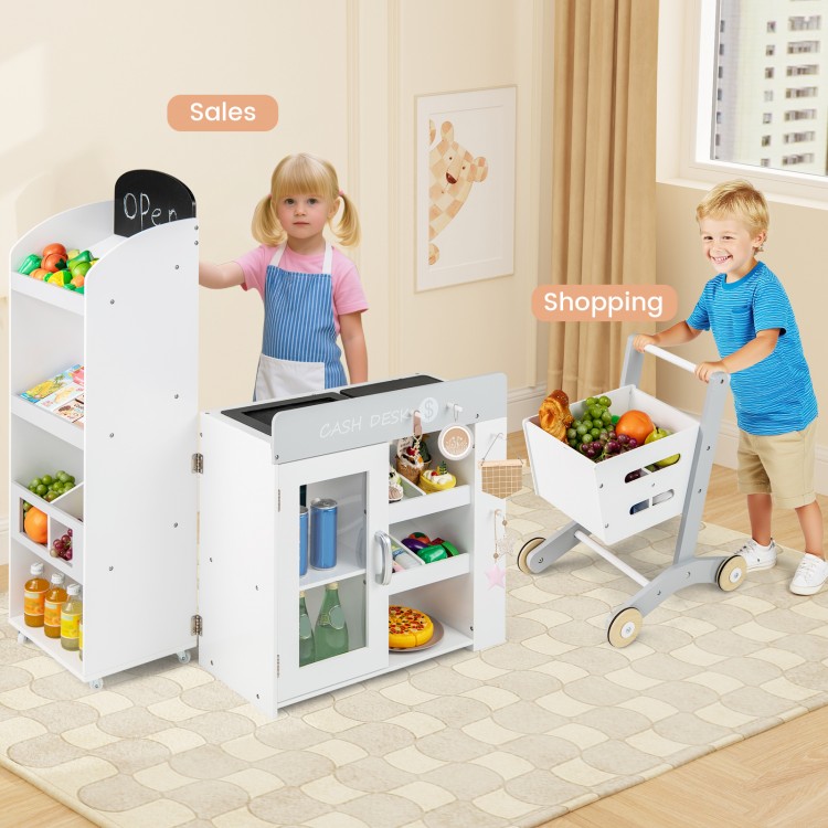 Kids Grocery Store Playset Convertible Wooden Play Store with Shopping ...