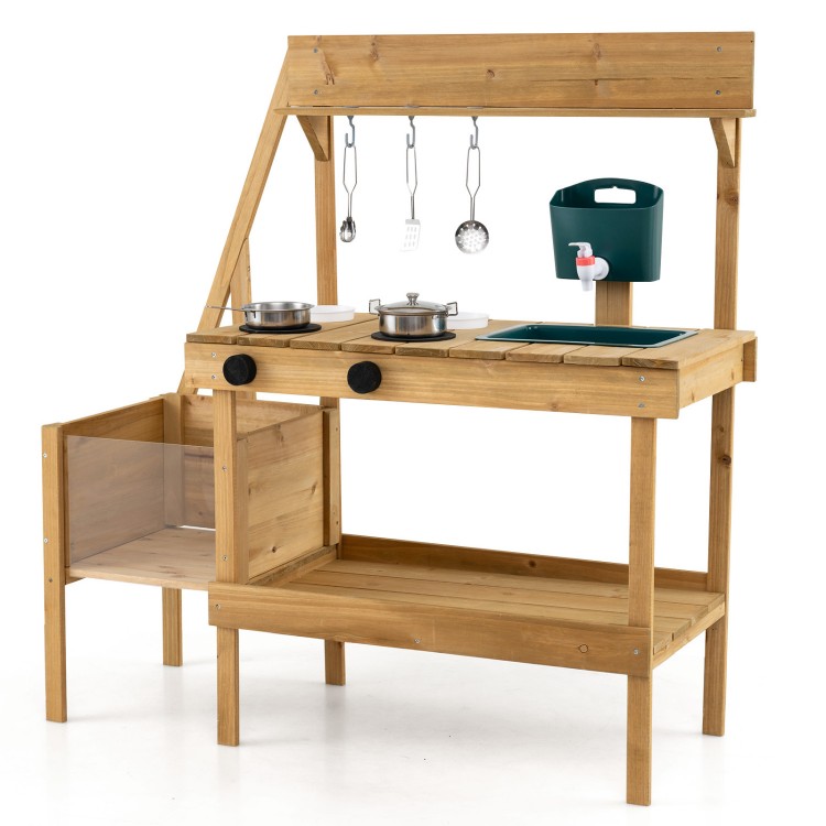 Kids Mud Kitchen Wooden Play Kitchen with Planter Box - Costway